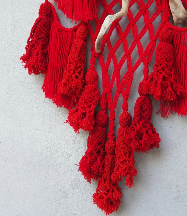 Red Macrame Driftwood Wall Art Installation Driftwood - Etsy