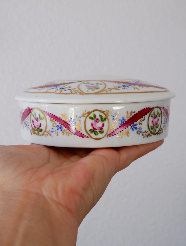 Vintage Flower Box, Handpainted Floral Porcelain Trinket Box, Fine Bone ...