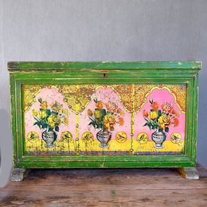 Green Floral Chest, Vintage Wooden Chest Trunk Footlocker 1930s ...