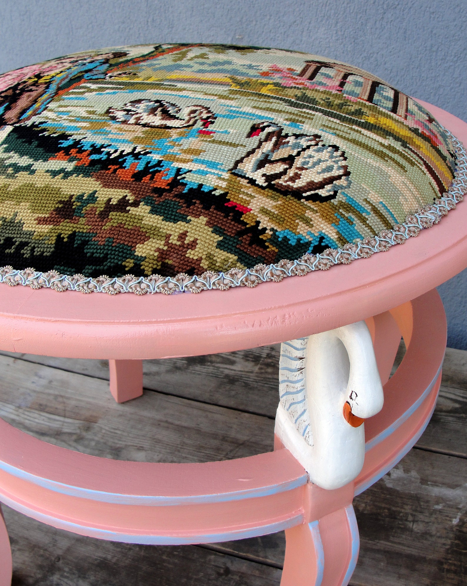 Swan Lake Embroidered Ottoman Vintage Embroidery Pouf - Etsy