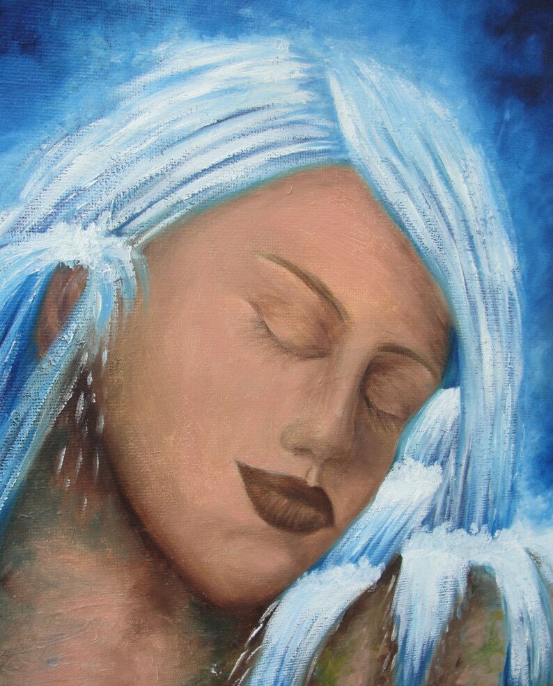 Waterfalls Portrait Original Oil Painting Water Goddess | Etsy