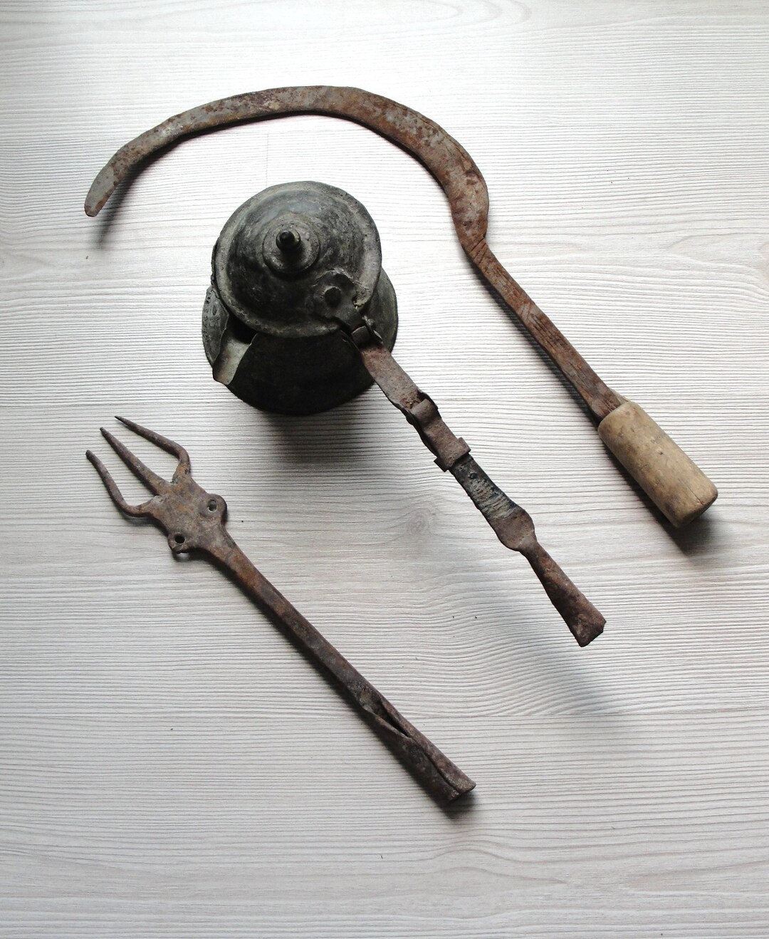 Vintage Handmade Primitive Tools, Fork, Pooring Spoon, Cutting Tool ...