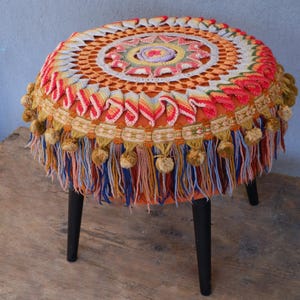 Round Crochet Ottoman: Bohemian Fringe Pouf, Vintage Textile - Etsy