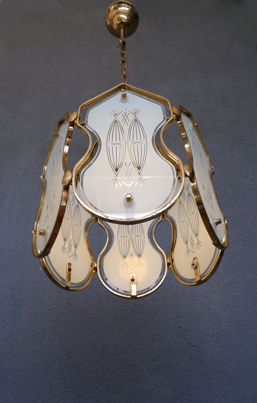 Vintage Glass Ceiling Light, Art Deco Style Glass Panel Pendant Light ...