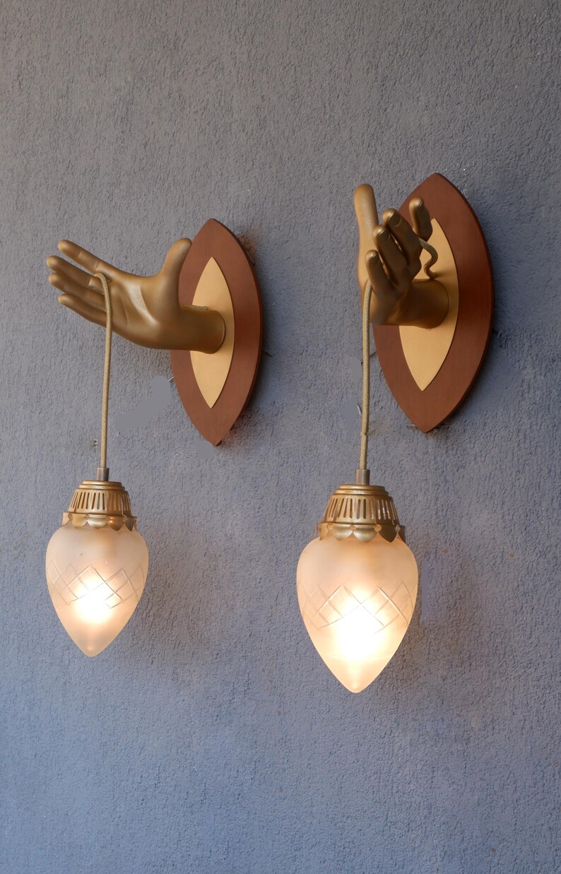 Surreal Bronze Hand Wall Sconces - Vintage Style Lighting Set - Etsy