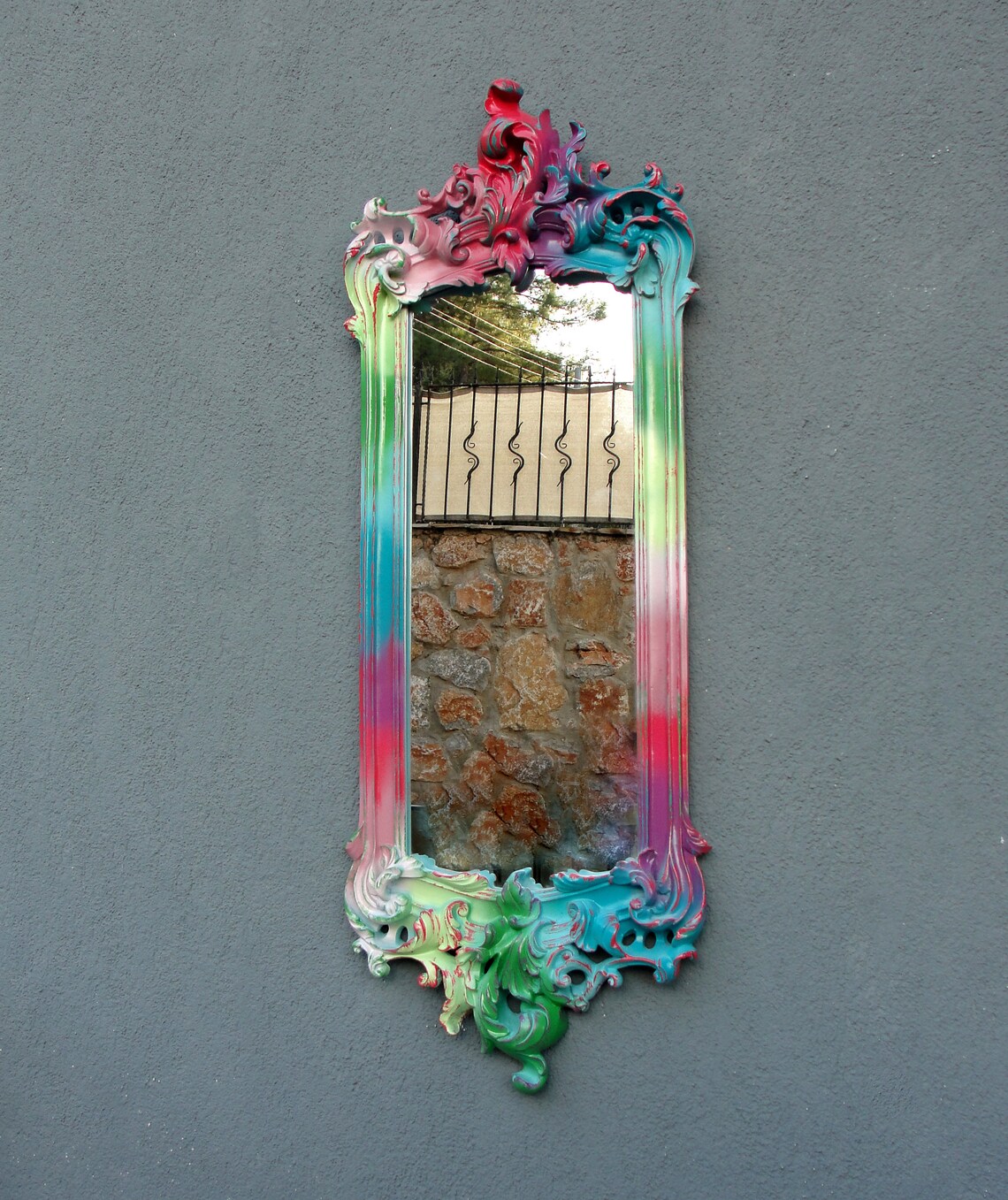 Ornate Rainbow Mirror Handpainted Frame Floral Frame Vintage - Etsy