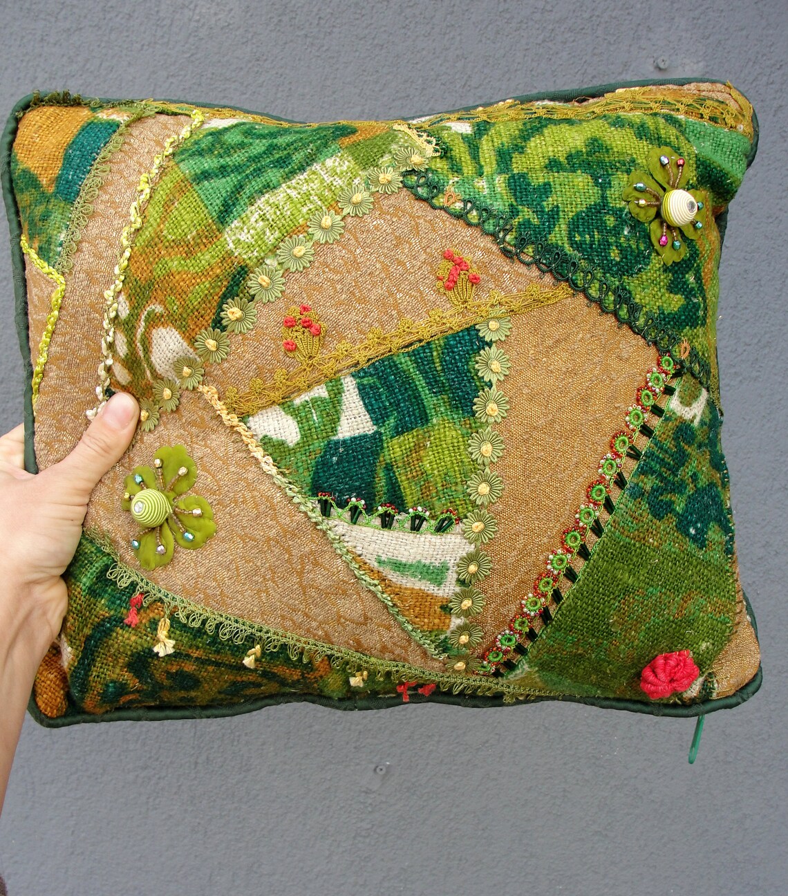 Crazy Patchwork Pillow Cushion Lace and Linen Couch Cushion | Etsy