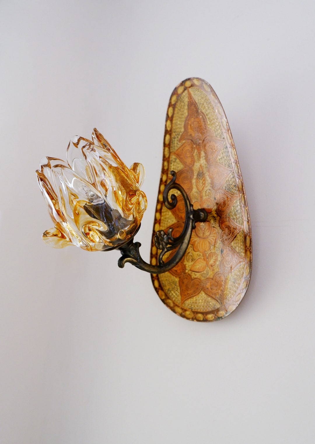 Copper Flower Sconce, Atmosphere Wall Lamp, Handmade Copper Etched ...