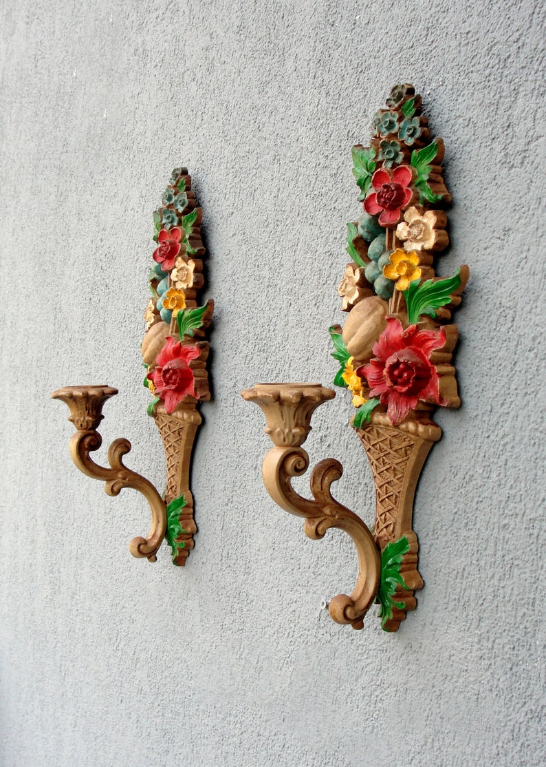 Vintage Mid Century Floral Sconces Victorian Floral Fruit - Etsy