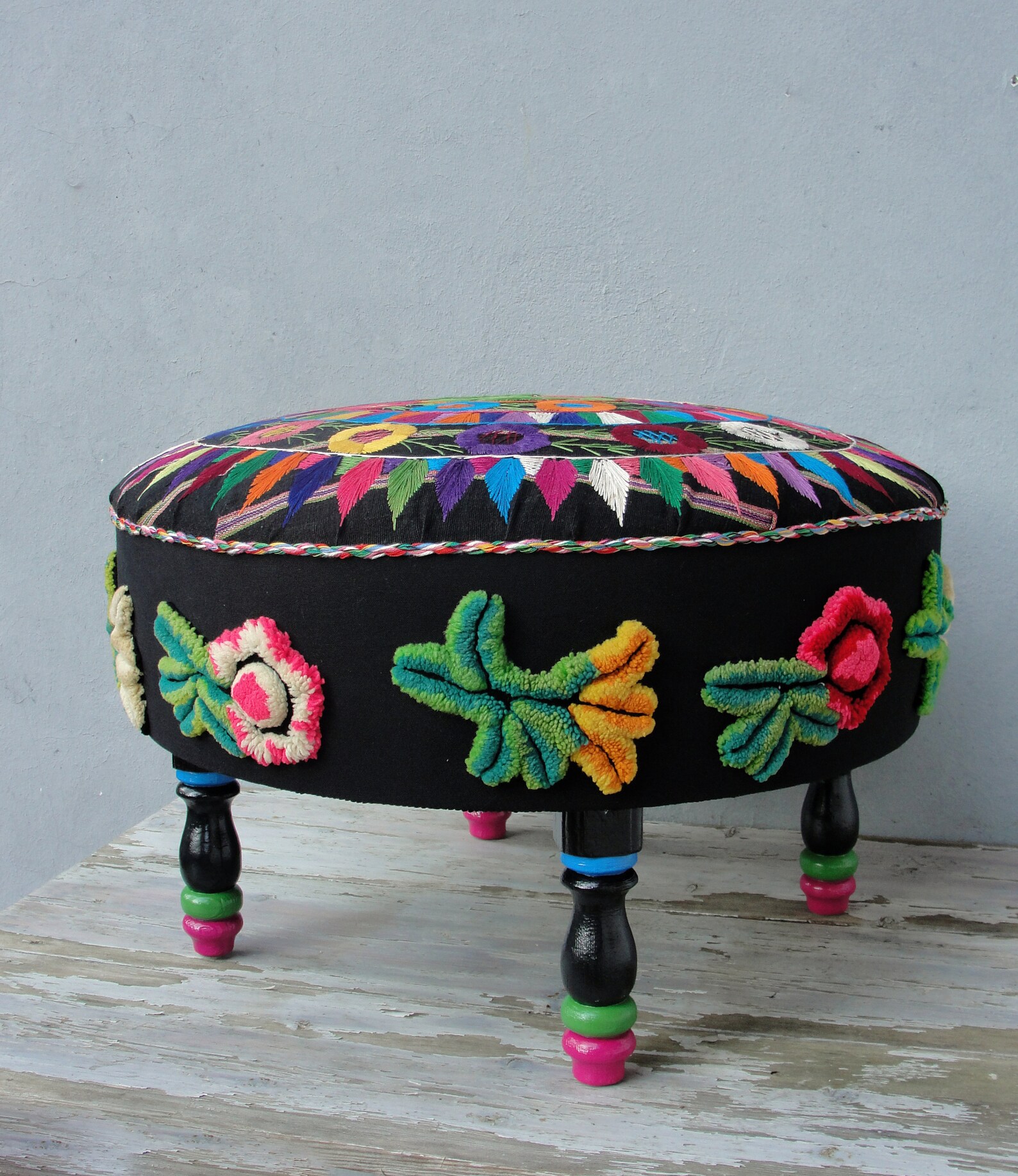 Bohemian Embroidered Ottoman Vintage Embroidery Pouf Bohemian - Etsy