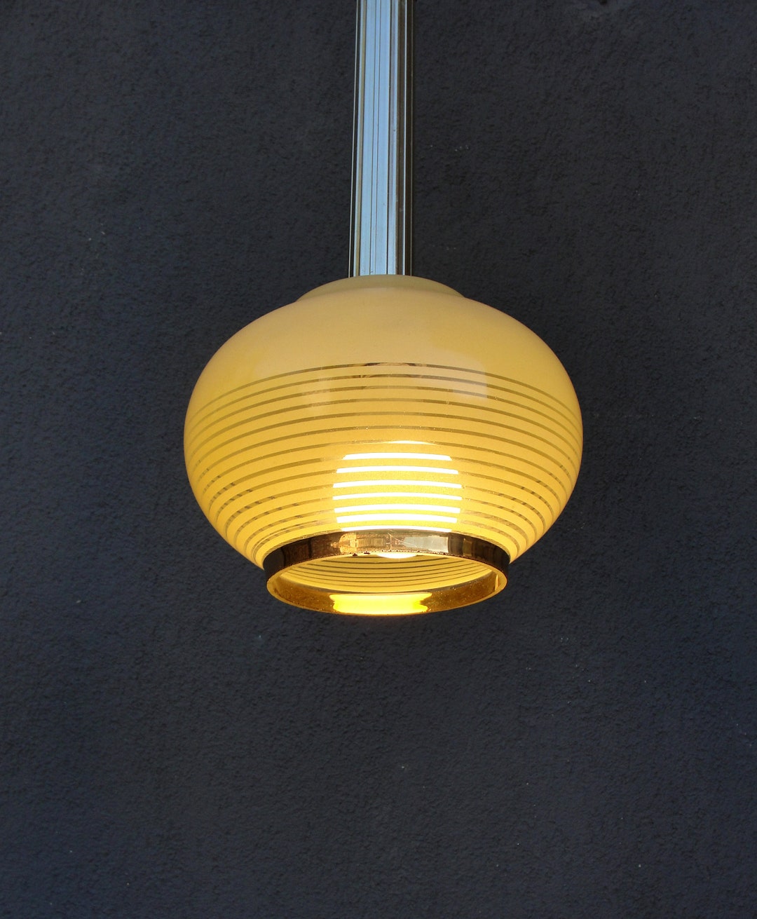 Midcentury Yellow Glass Pendant Light: 1950s Retro Lighting - Etsy