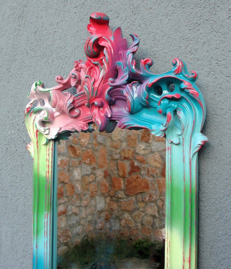 Ornate Rainbow Mirror Handpainted Frame Floral Frame Vintage - Etsy