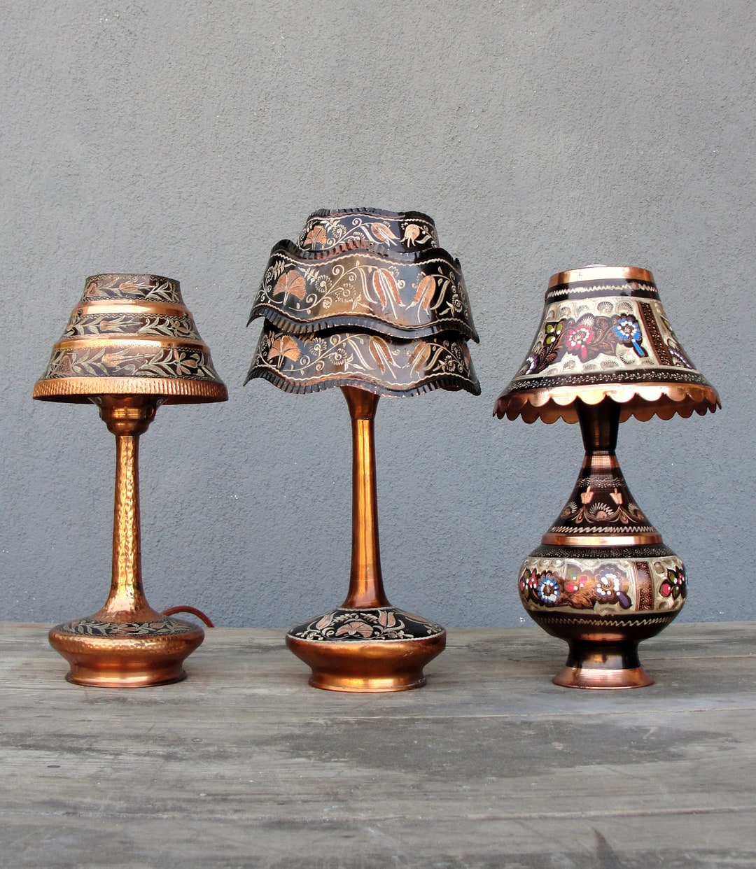 Vintage Copper Lamp, Handmade Copper Table Lamp, Bohemian Lighting ...