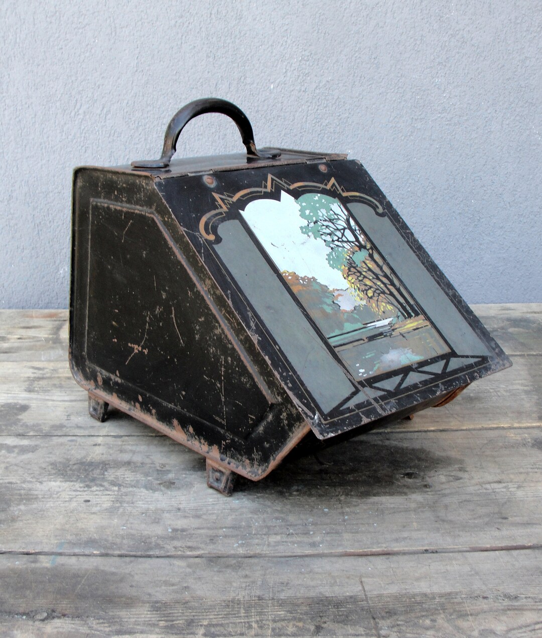 Antique Art Nouveau Metal Coal Box, Coal Shuttle Box, Art Deco, Black ...