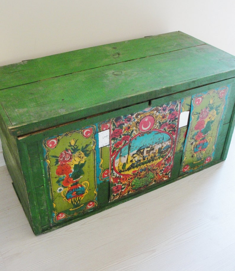 Green Floral Chest Istanbul Vintage Wooden Chest Trunk - Etsy