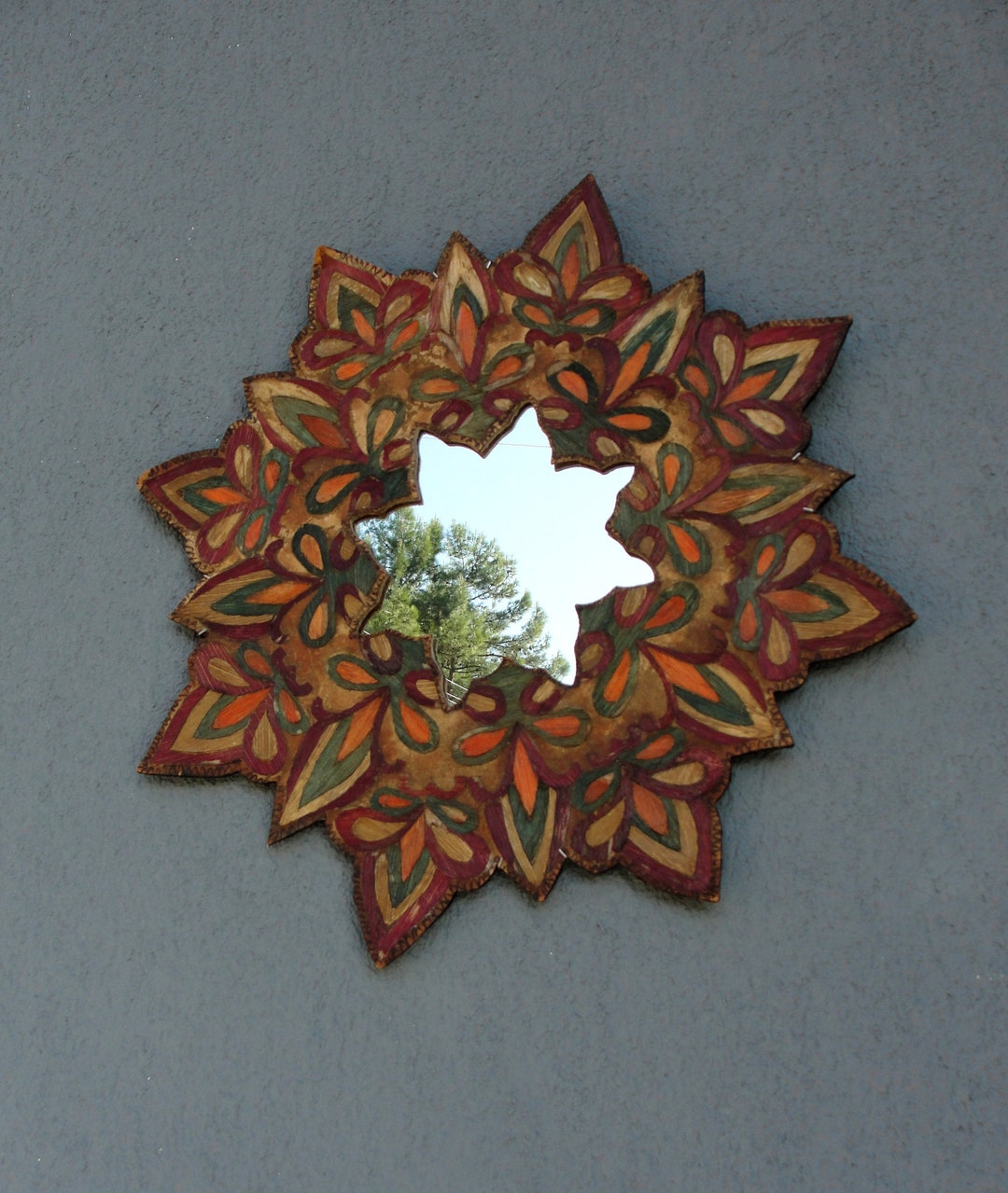 Wooden Inlay Mirror, Mandala Mirror, Bohemian Style Mirror, Sun Mirror ...