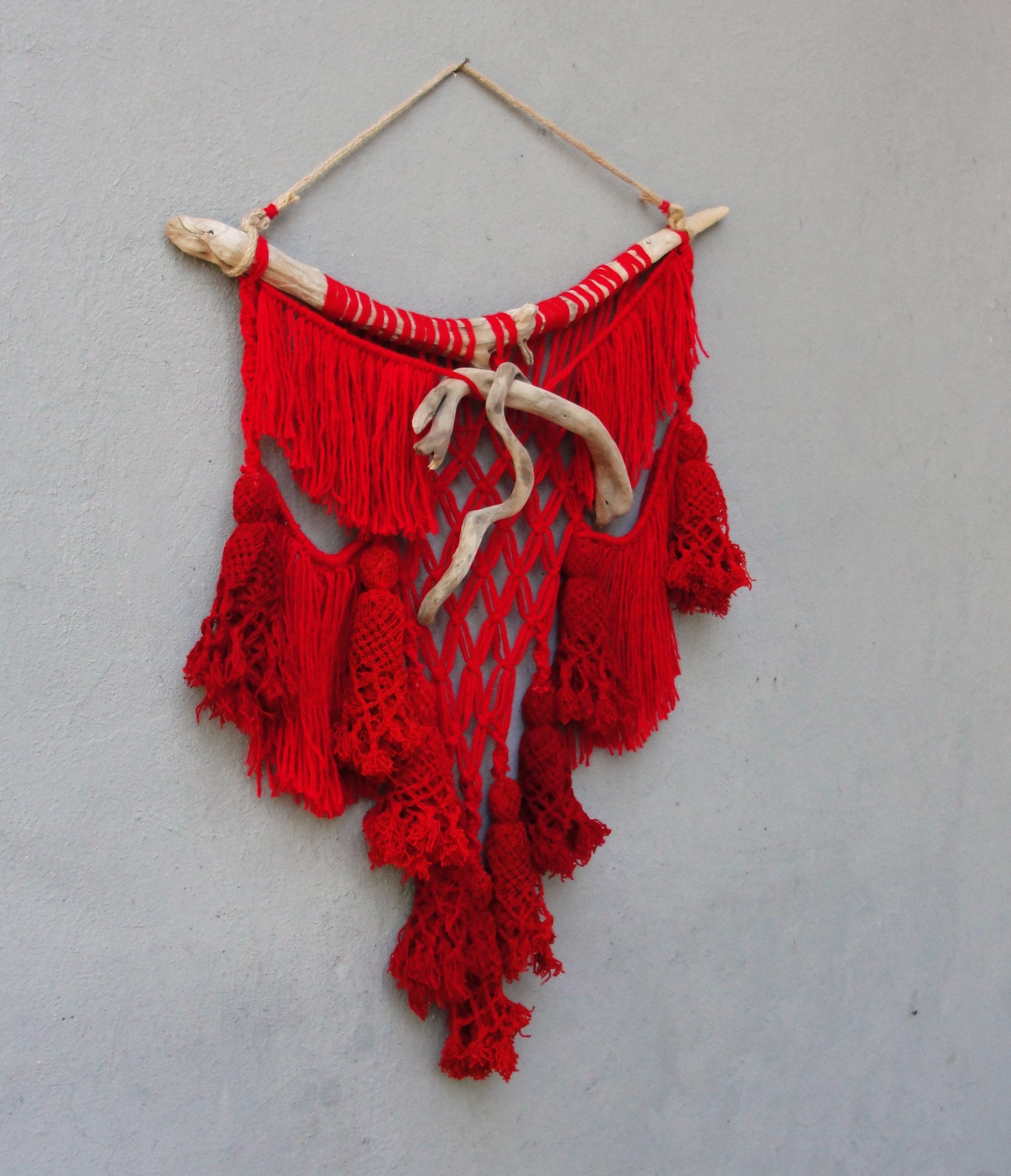 Red Macrame Driftwood Wall Art Installation Driftwood | Etsy