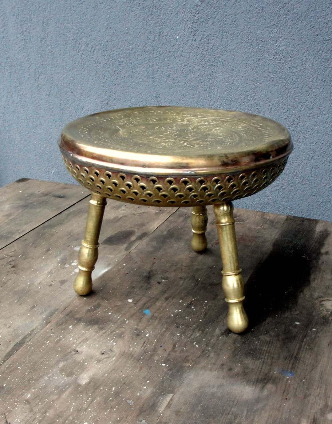 Vintage Brass Turkish Bath Stool, Turkish Hamam Stool, Tooled Brass ...