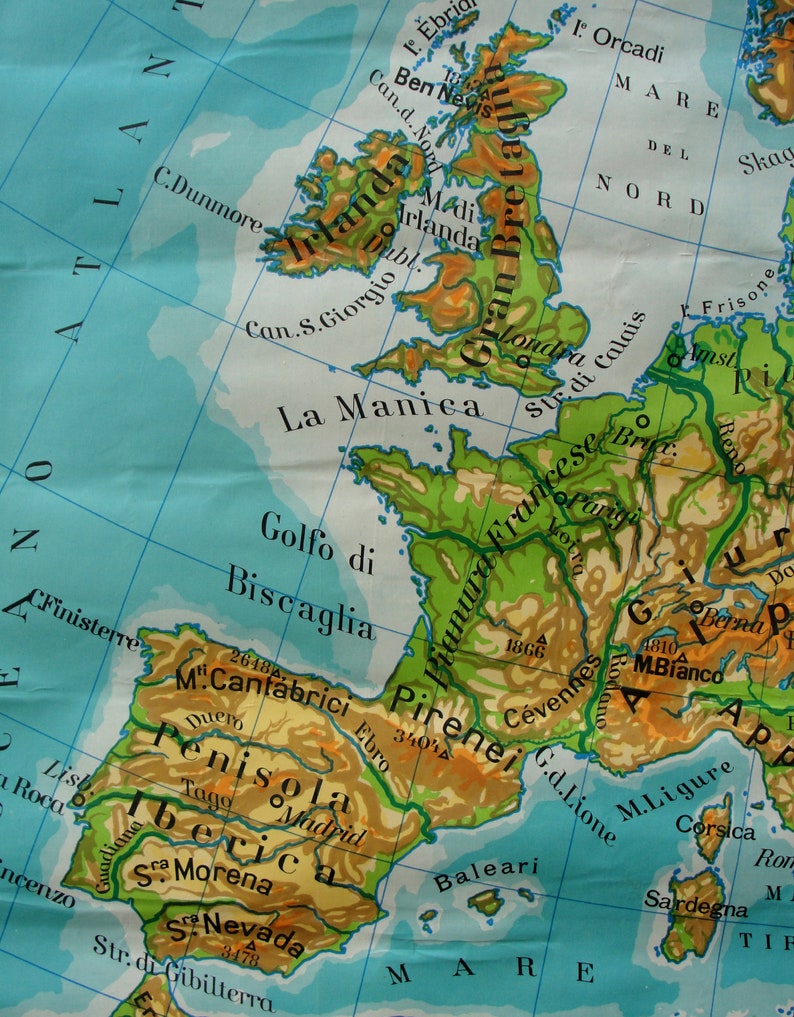 Vintage Europe School Map Pull Down Map 1971 Made in Italy - Etsy