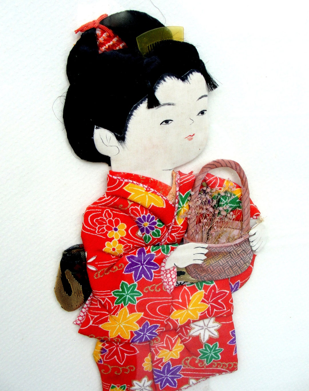 Vintage Japanese Oshie Fiber Arts Silk Picture, Hand Made Kurumie Washi ...