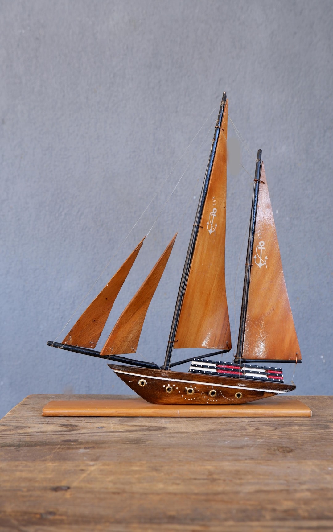 Wooden Sailboat, Nautical Decor, Vintage Wooden Boat Sculpture, Sea Art ...