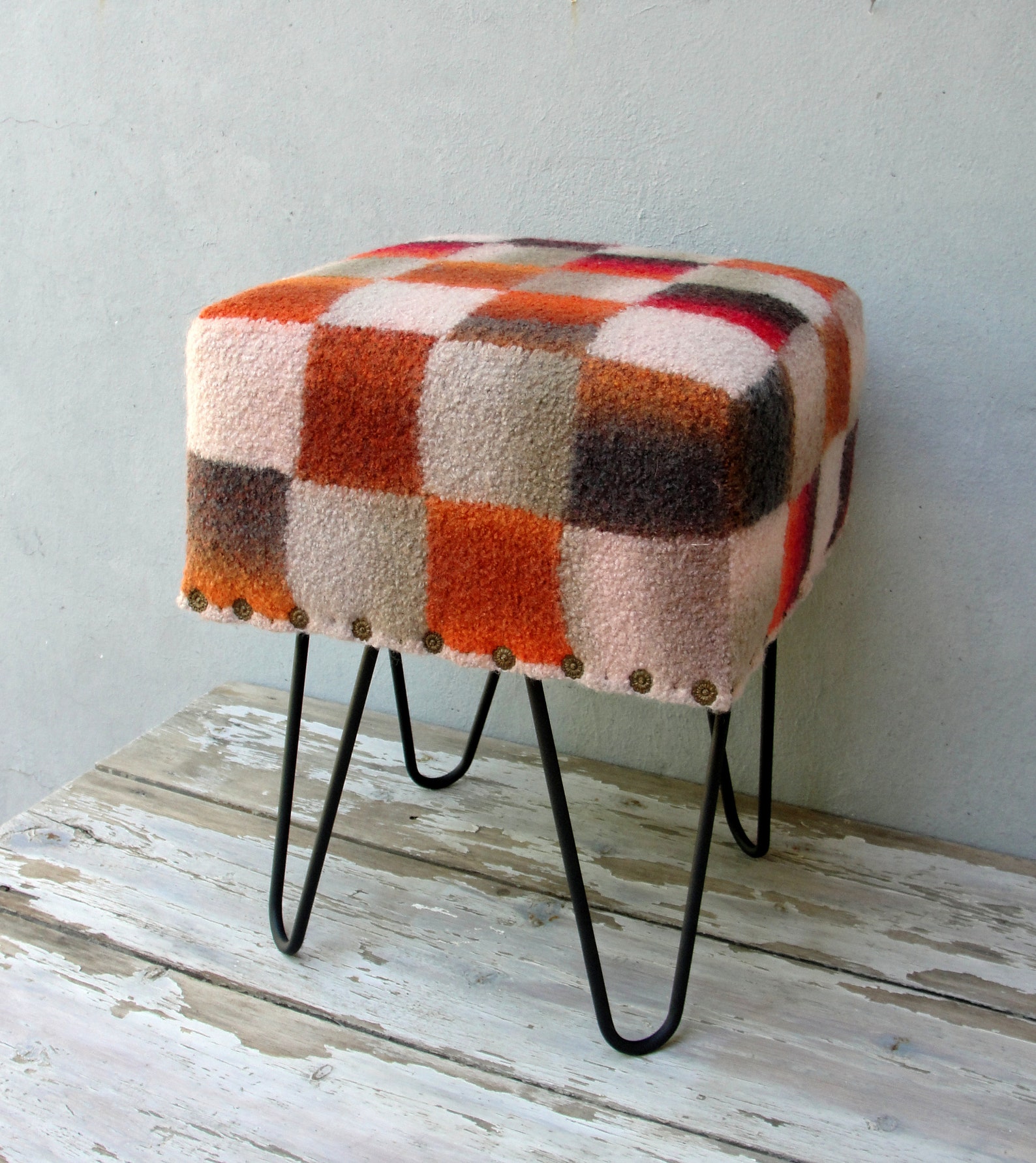 Felt Geometric Patterned Stool Ottoman Hair Pin Legs Ottoman - Etsy