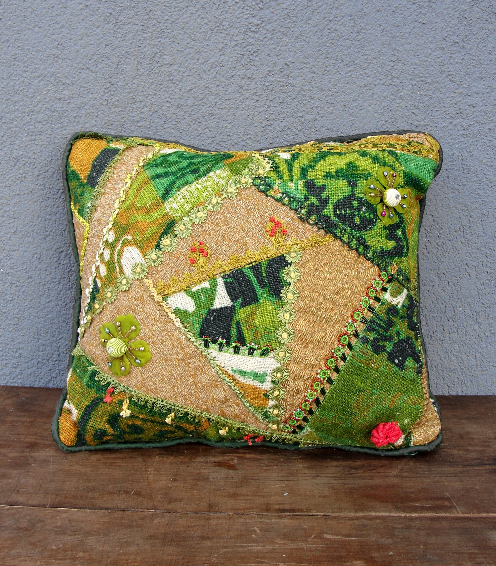 Crazy Patchwork Pillow Cushion Lace and Linen Couch Cushion - Etsy