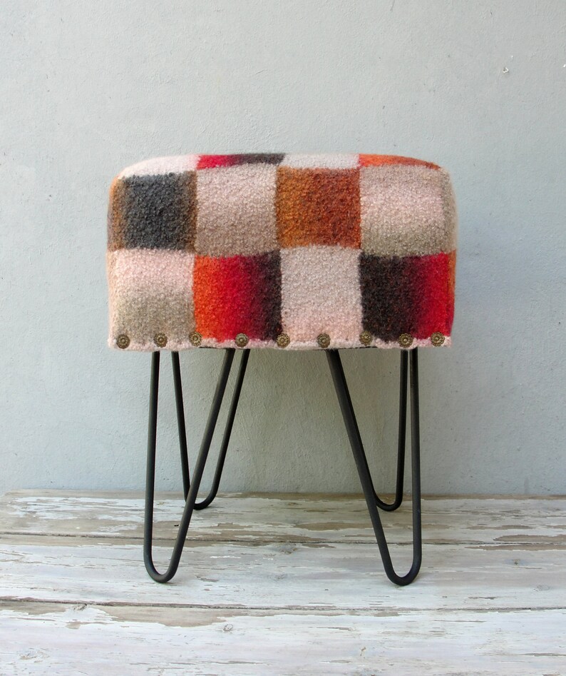 Felt Geometric Patterned Stool Ottoman Hair Pin Legs Ottoman | Etsy