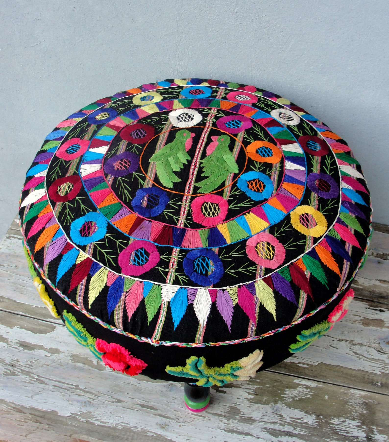 Bohemian Embroidered Ottoman Vintage Embroidery Pouf Bohemian - Etsy