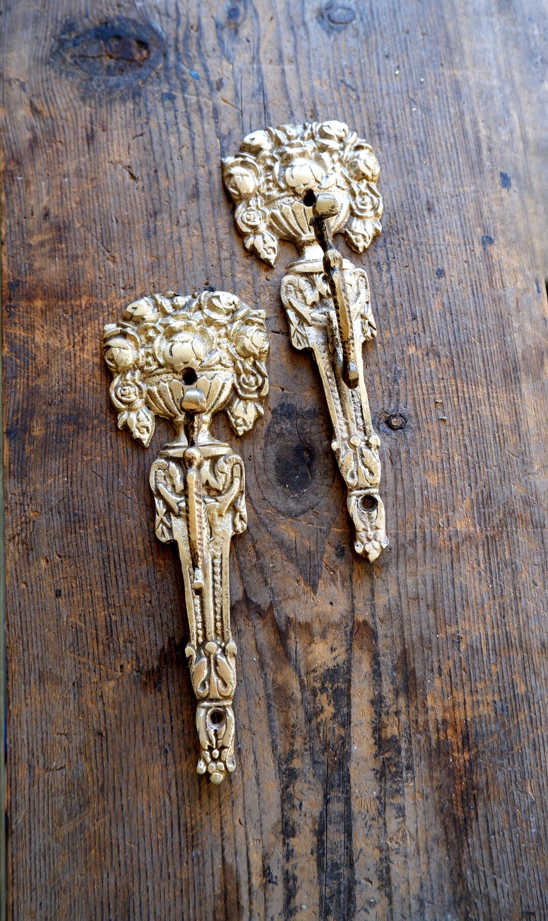 Bronze Wall Hooks, Ornate Brass Floral Coat Hook Set, Bronze Decor ...