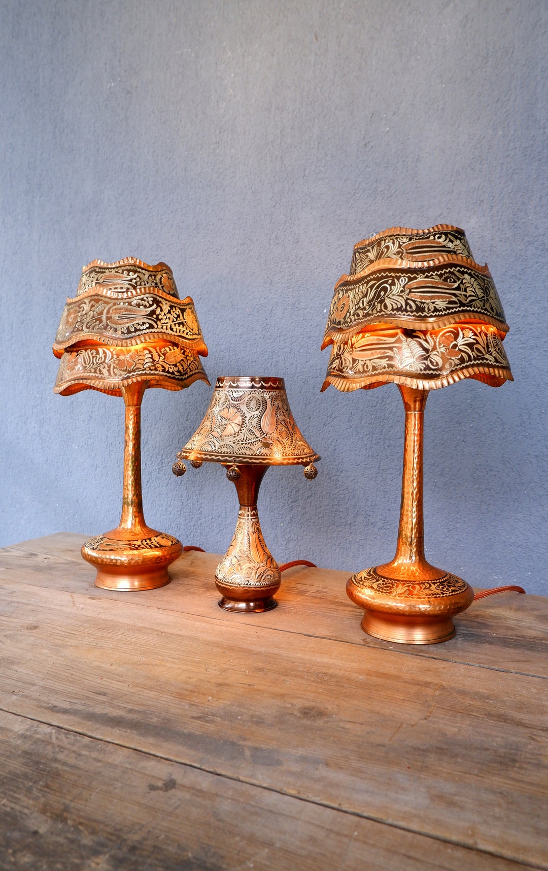 Vintage Copper Lamp, Handmade Copper Table Lamp, Bohemian Lighting ...