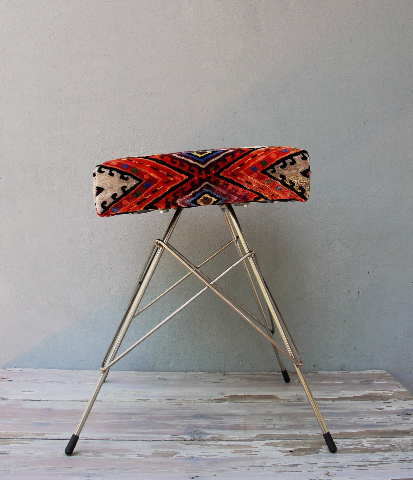 Mid-century Stool Geometric Chair Embroidered Stool Pouf Art - Etsy