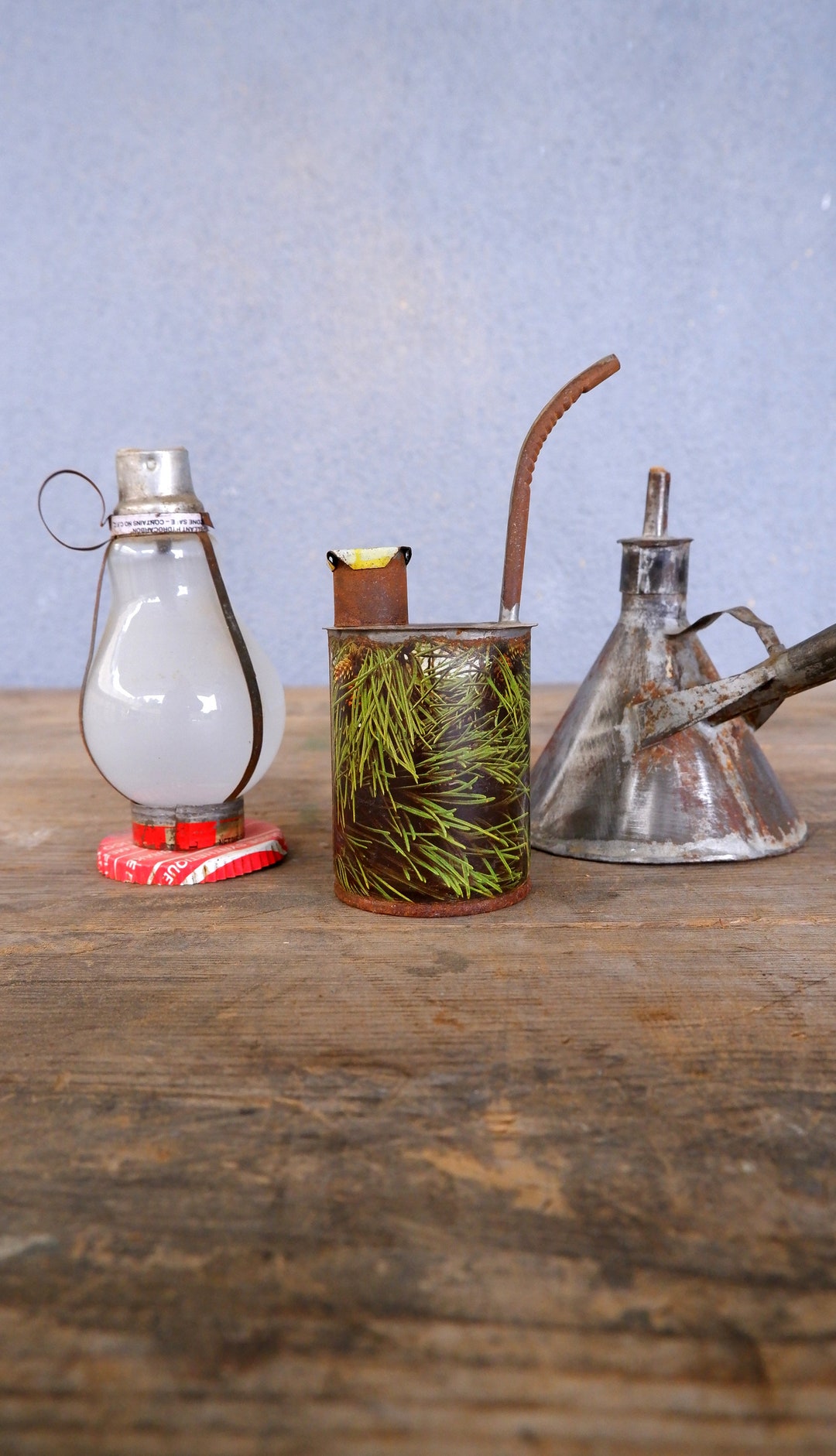 Vintage Tin Oil Lamp, Oil Can, Gas Burner, Upcycled Tin Cans, Light ...