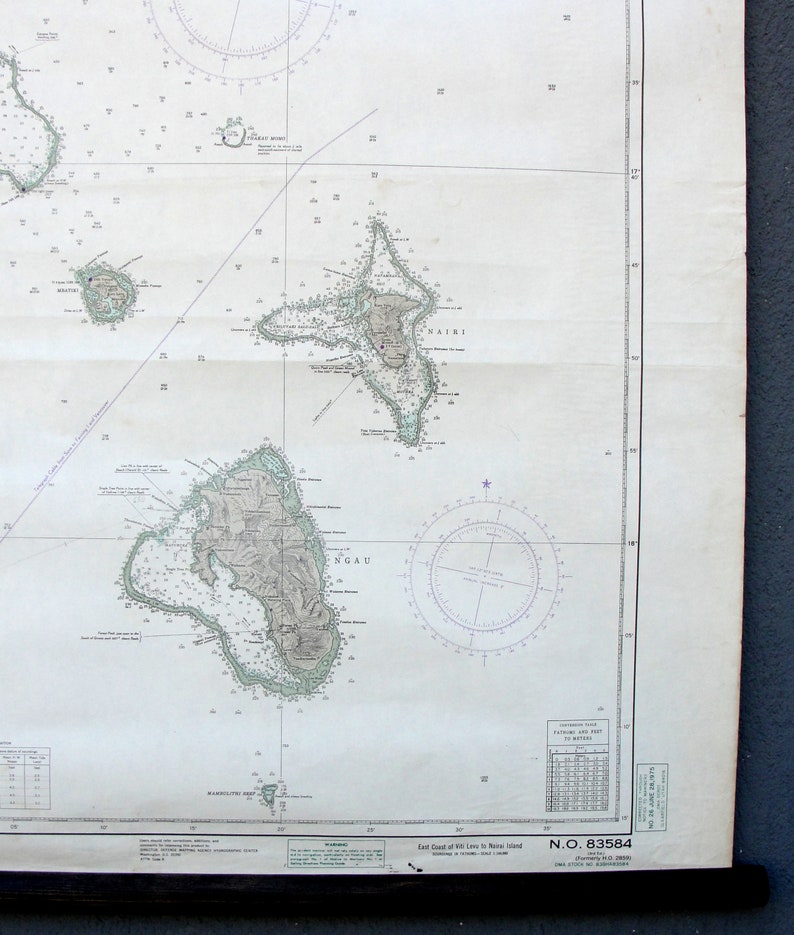 Vintage Nautical Sea Map Maritime Chart Fiji Islands South - Etsy