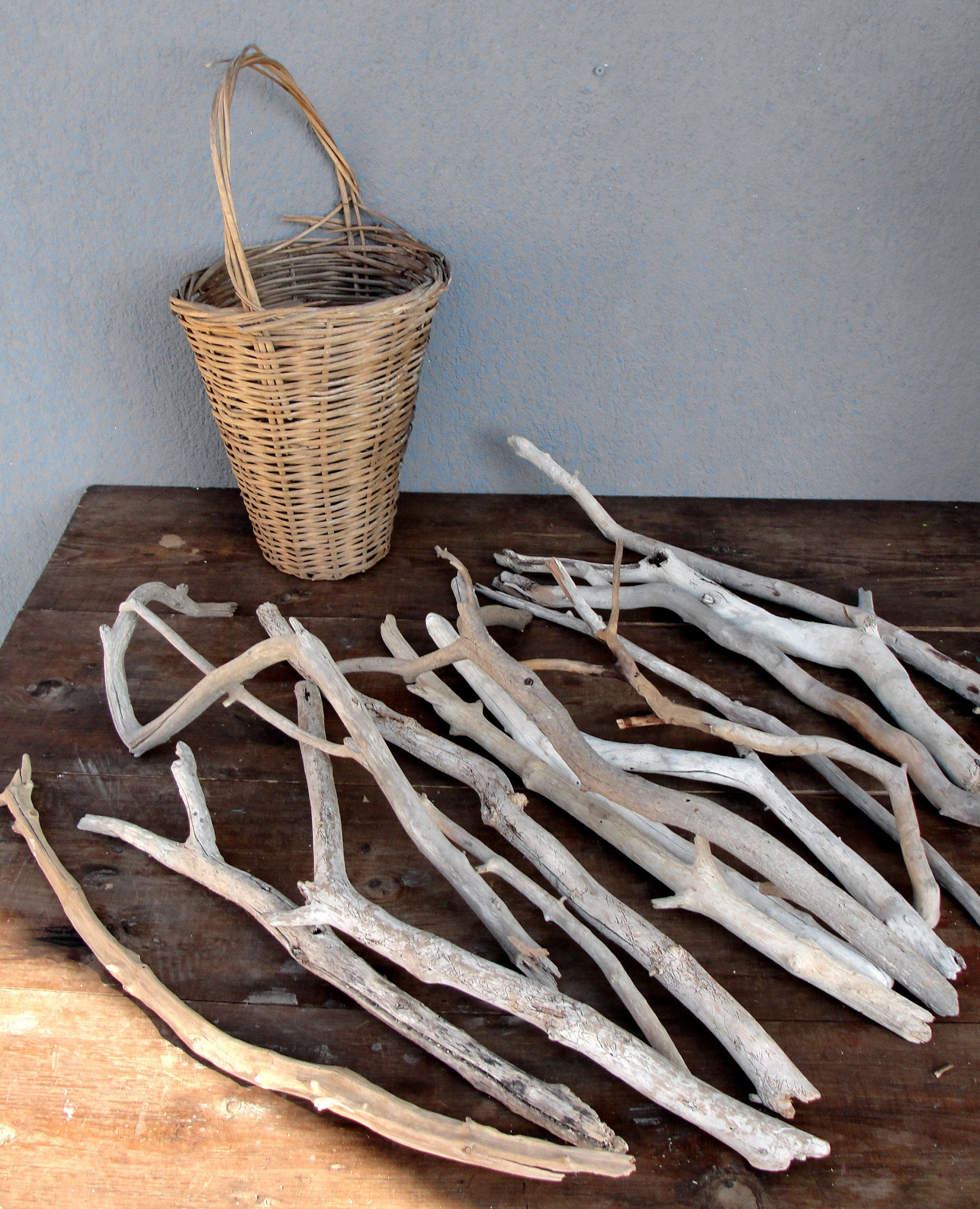 Natural Driftwood Sticks in Vintage Basket Beach Home Decor | Etsy