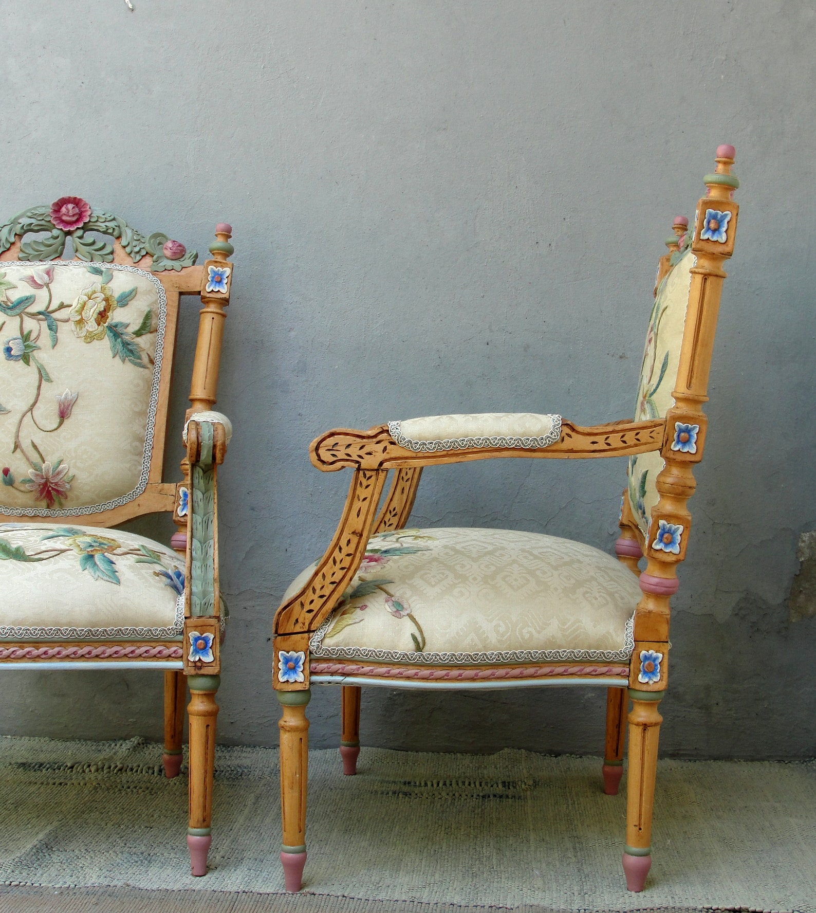 Floral Embroidered Chair Handcarved Wooden Armchair Bohemian - Etsy