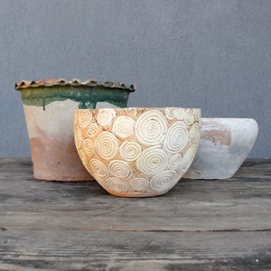 Vintage Clay Pot, Earthenware Cauldron, Green Pottery Planter, Home ...