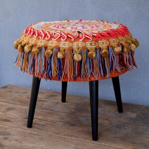 Round Crochet Ottoman: Bohemian Fringe Pouf, Vintage Textile - Etsy