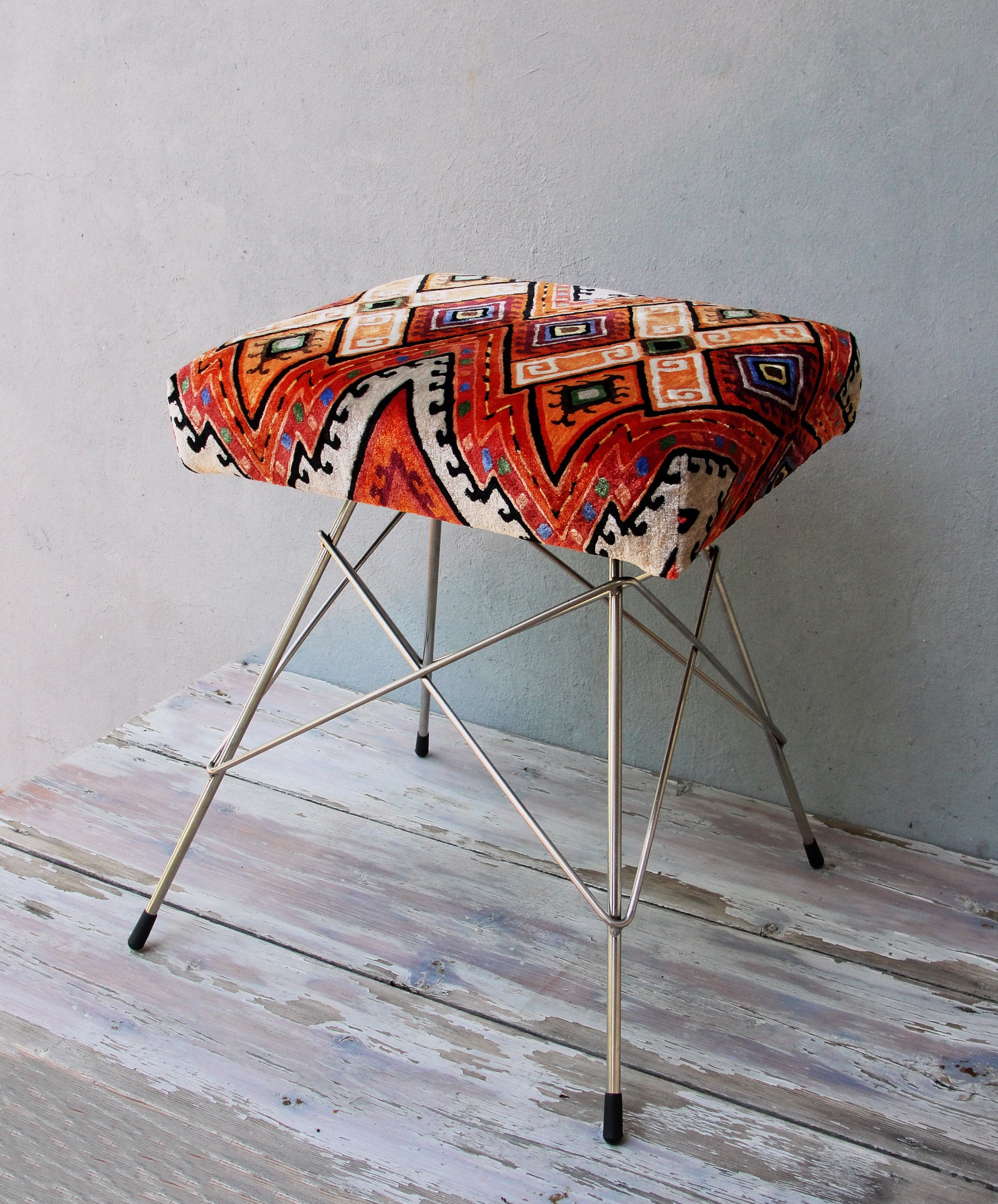 Mid-century Stool, Geometric Chair Embroidered Stool Pouf Art Deco ...