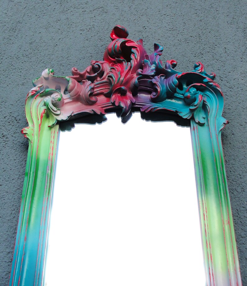 Ornate Rainbow Mirror Handpainted Frame Floral Frame Vintage - Etsy