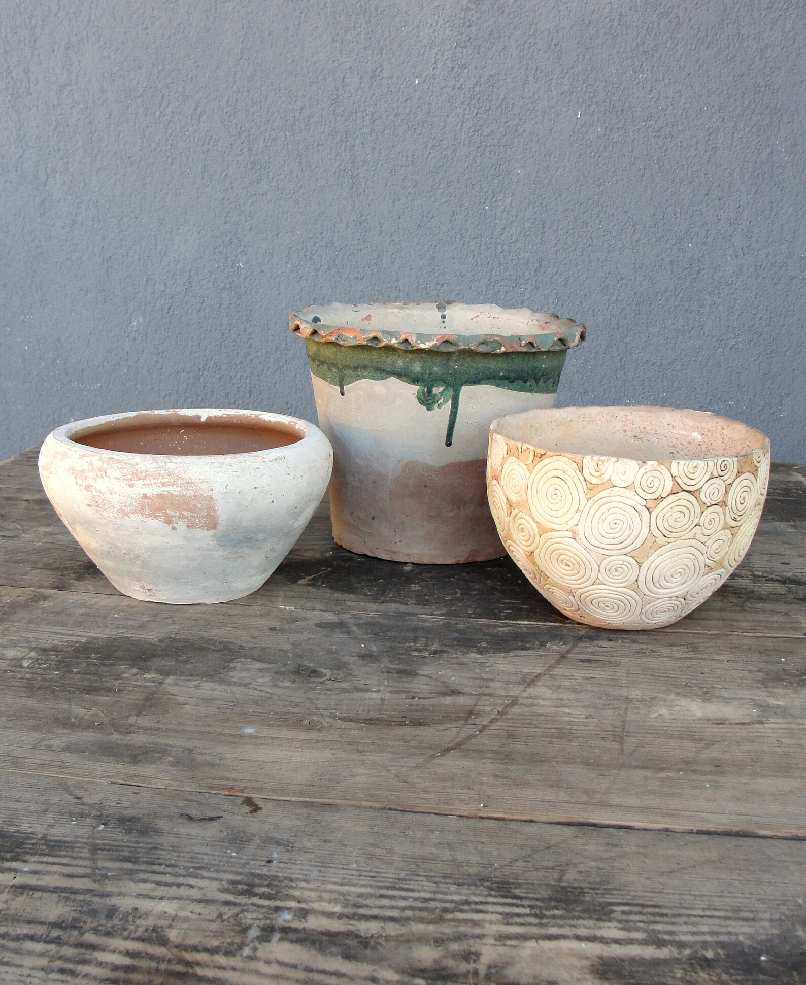 Vintage Clay Pot Earthenware Cauldron Green Pottery Planter - Etsy