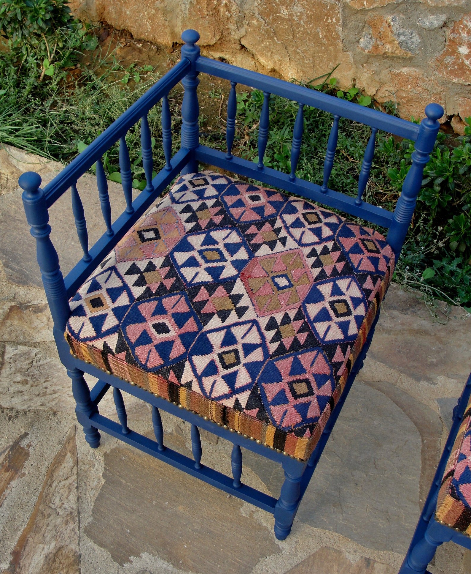 Blue Kilim Chairs Two Corner Chairs Bohemian Geometric | Etsy