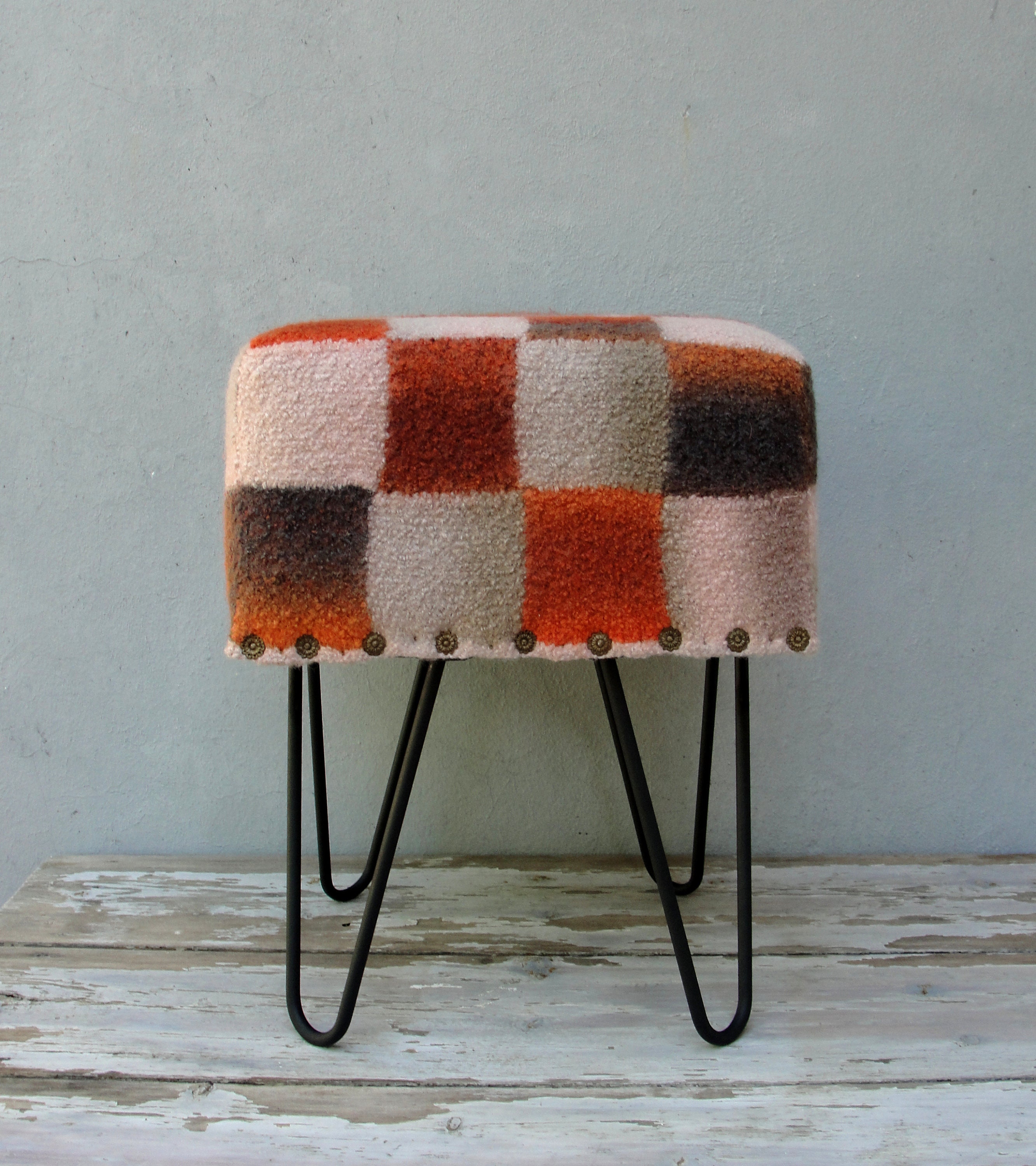 Felt Geometric Patterned Stool Ottoman Hair Pin legs Ottoman | Etsy
