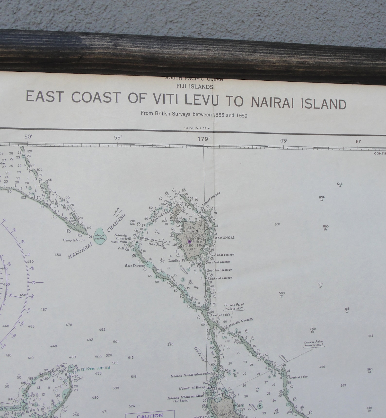 Vintage Nautical Sea Map Maritime Chart Fiji Islands South - Etsy