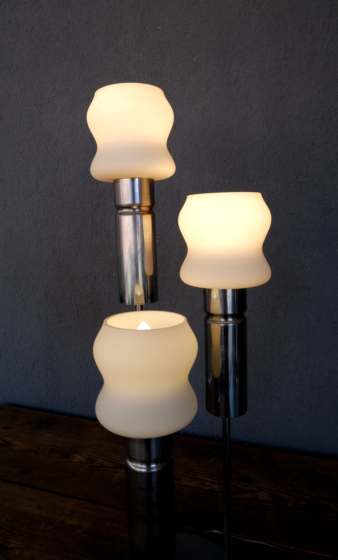 Retro Triple Table Lamp, Chromed Brass Vintage Lamp, Mid Century Modern ...