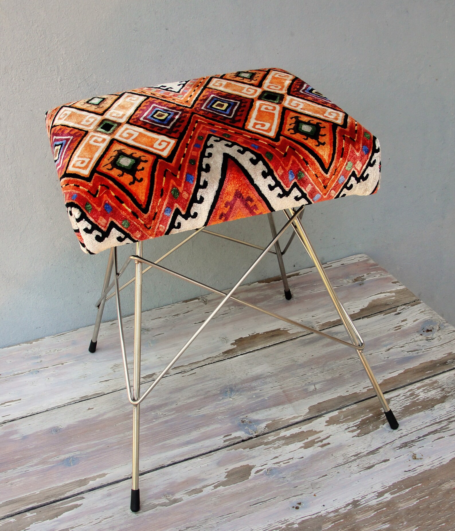 Mid-century Stool Geometric Chair Embroidered Stool Pouf Art - Etsy