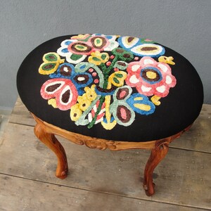 Wooden Floral Pouf Embroidered Stool Ottoman Pouf Romantic Style Wooden ...