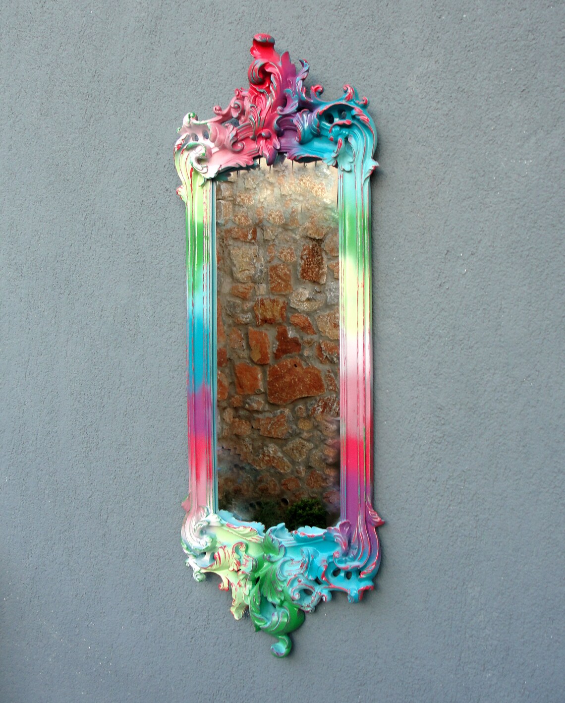 Ornate Rainbow Mirror Handpainted Frame Floral Frame Vintage - Etsy