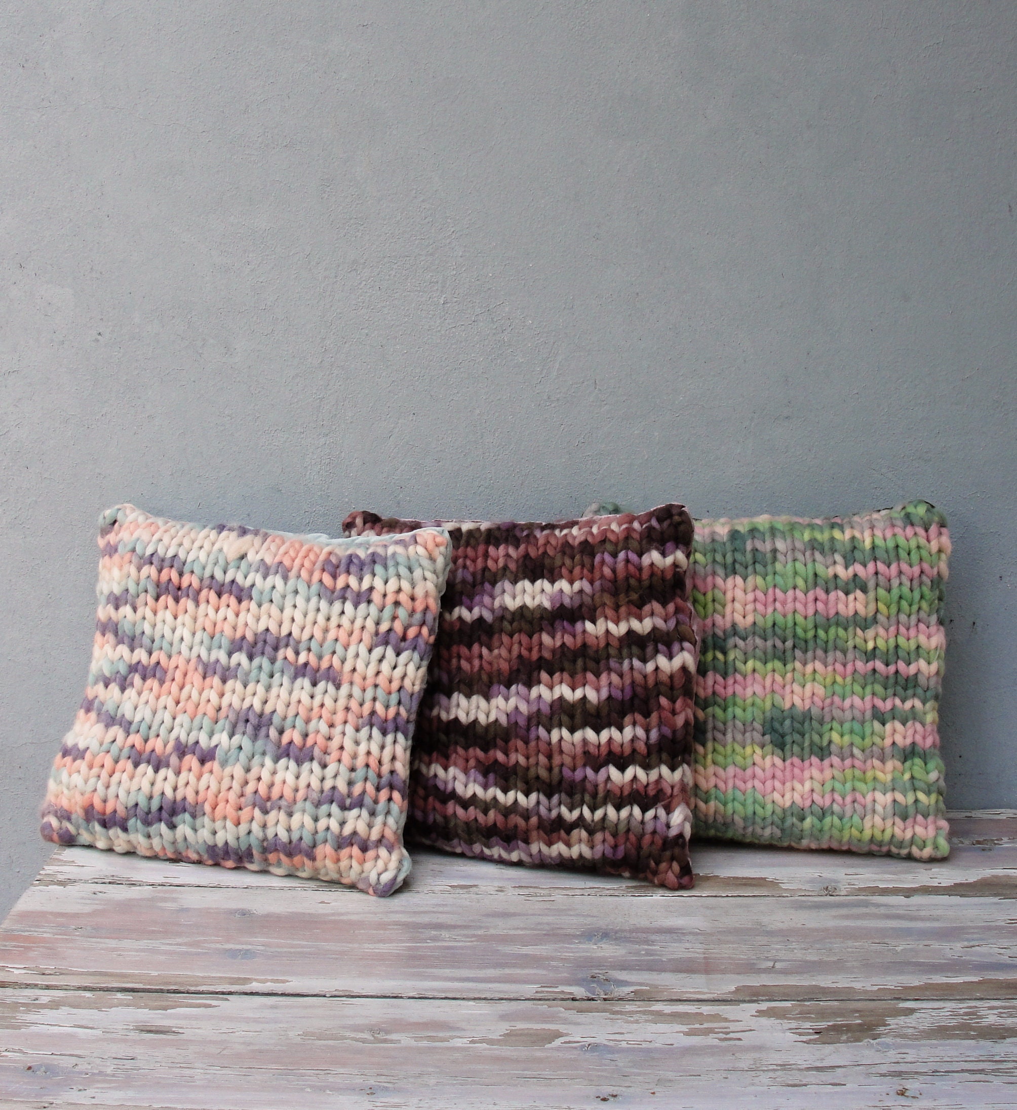 Hand Knitted Pillow Cushion 100% Super Wash Wool Roving Wool | Etsy