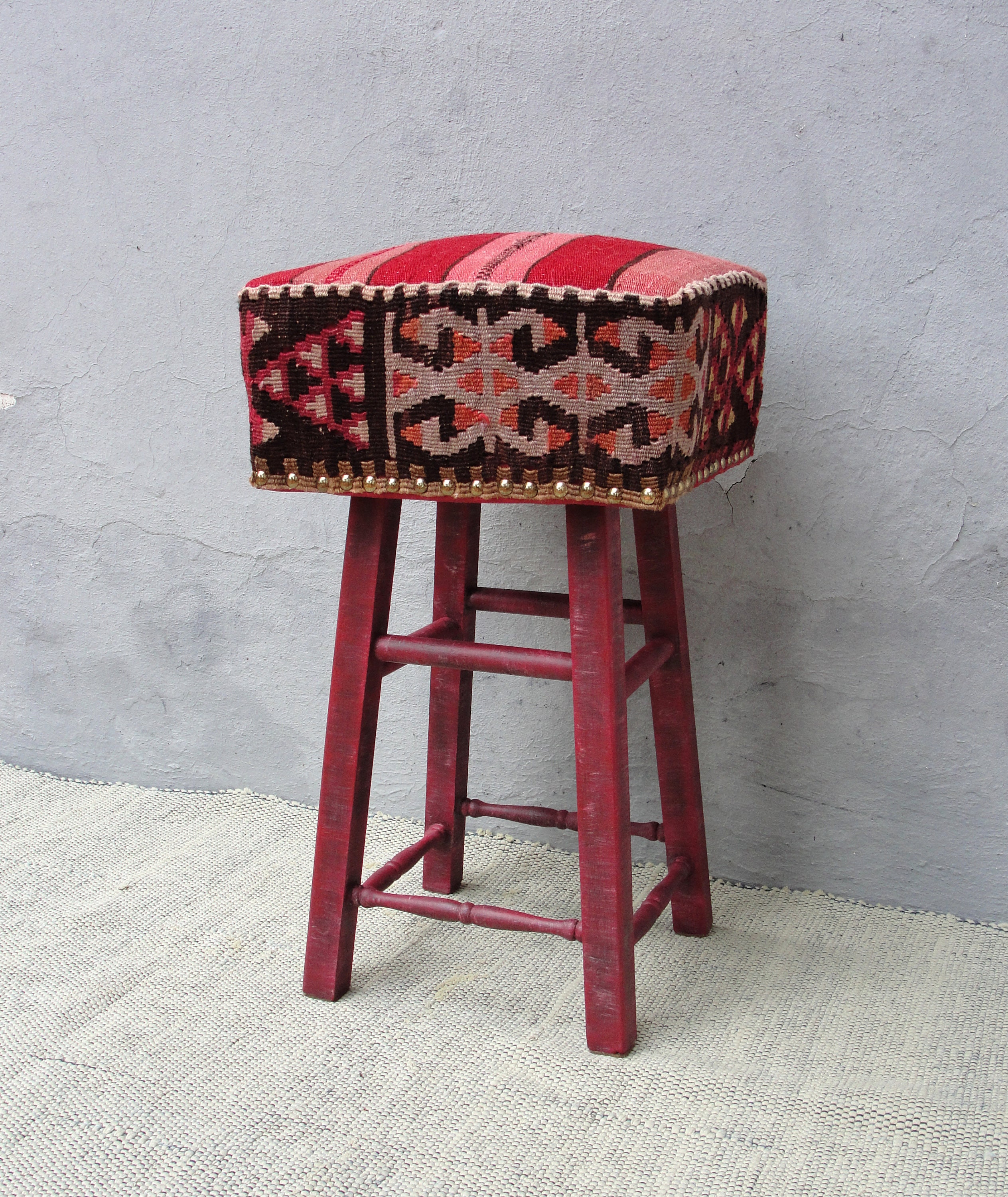 Kilim Stool Bohemian Wooden Furniture Vintage Kilim Hand - Etsy